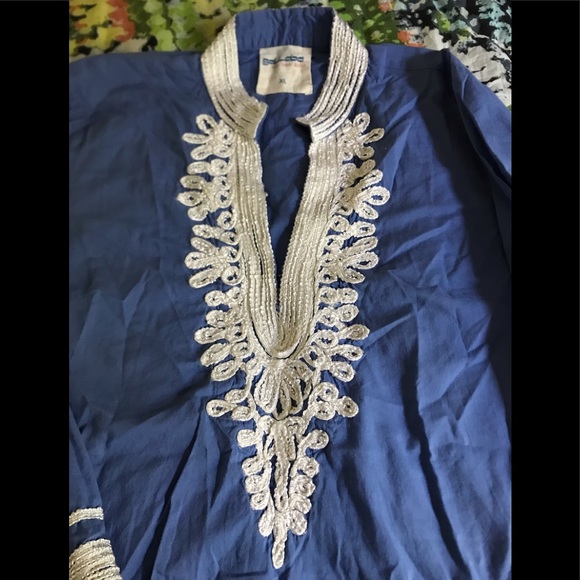 Gallabia | Tops | Gallabia Blue Cotton Embroidered India Tunic Xl ...